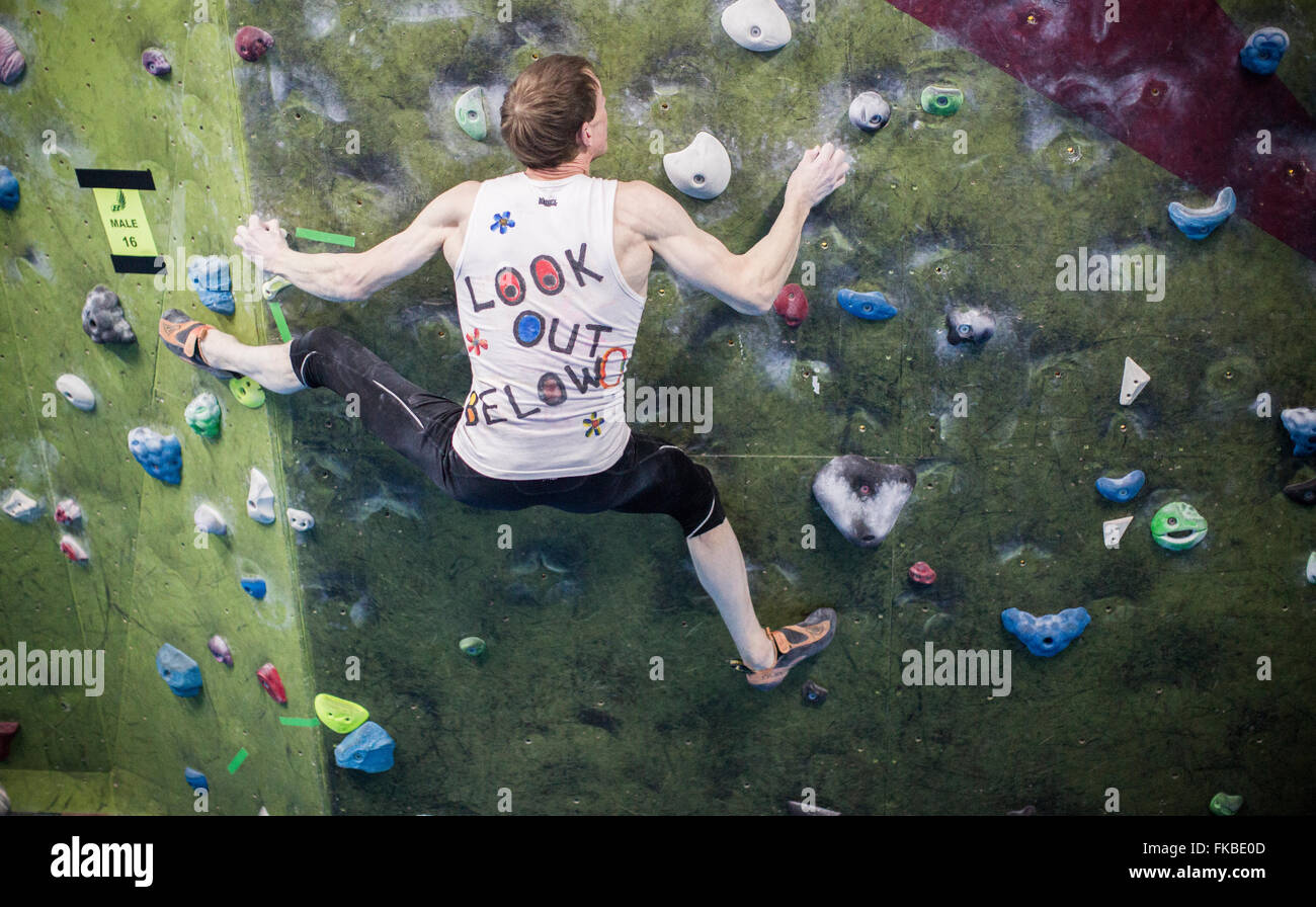 Climbers take part in a bouldering competition at The Climbing Academy ...