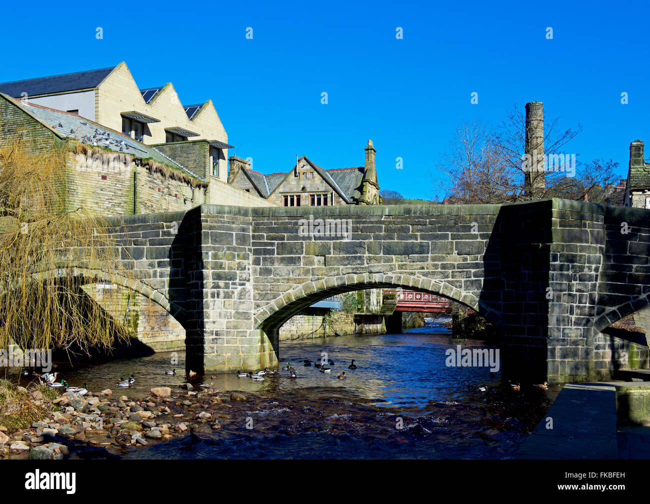 The old packhorse bridge over Hebden Water, Hebden Bridge, Calderdale ...