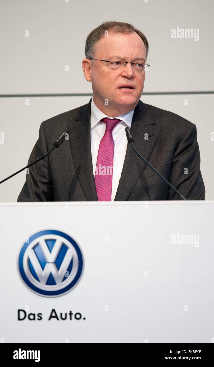 Wolfsburg, Germany. 08th Mar, 2016. Stephan Weil, premier of the German ...