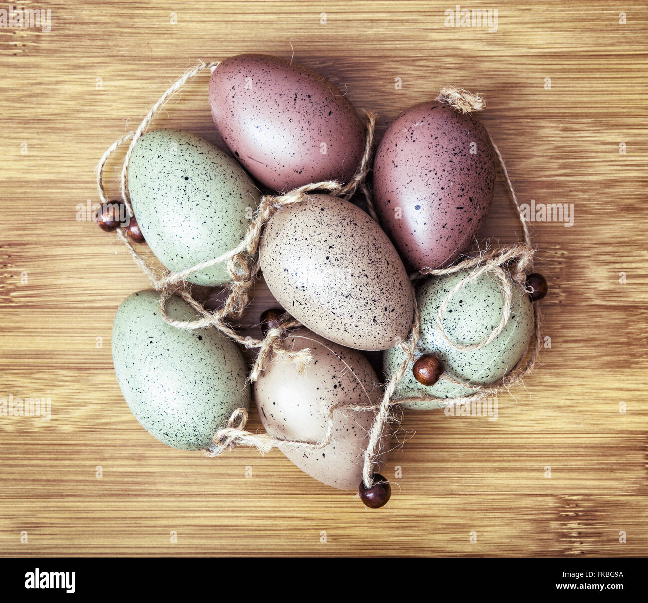 Beautiful decorated Easter eggs on the wooden background. Easter ...