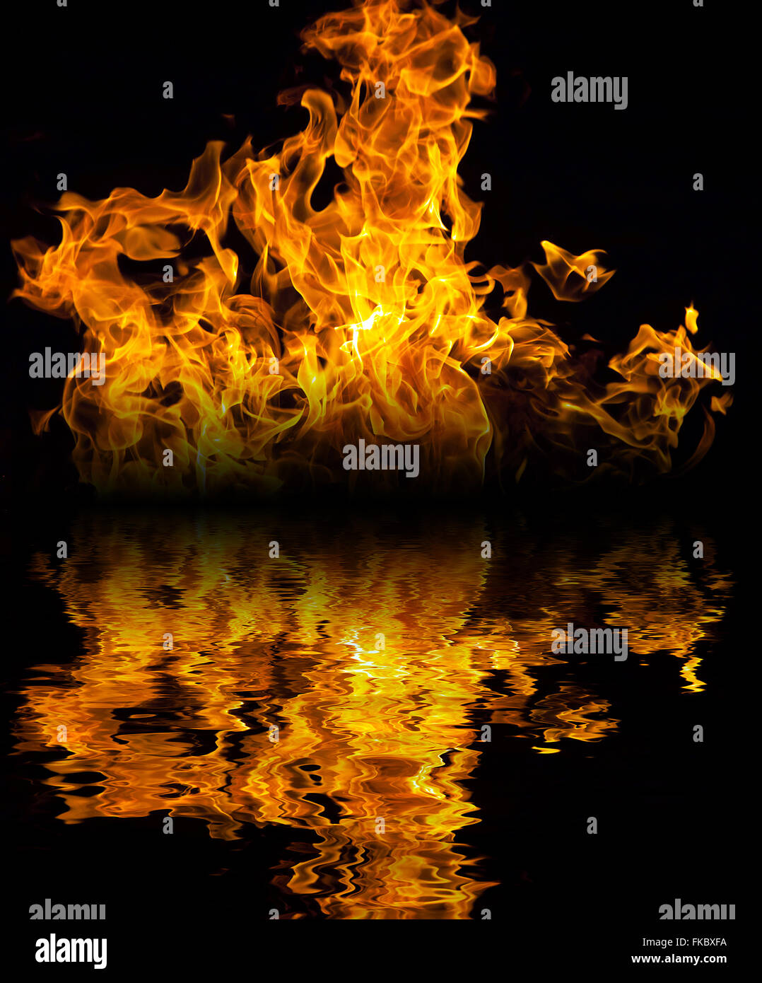 Fire flames on a black background. mirror Stock Photo - Alamy