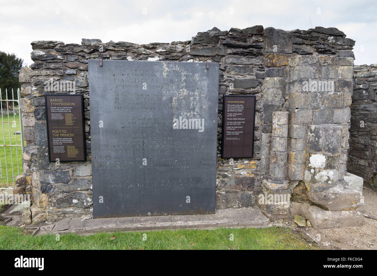 Information plaque about Dafydd ap Gwilym Stock Photo - Alamy
