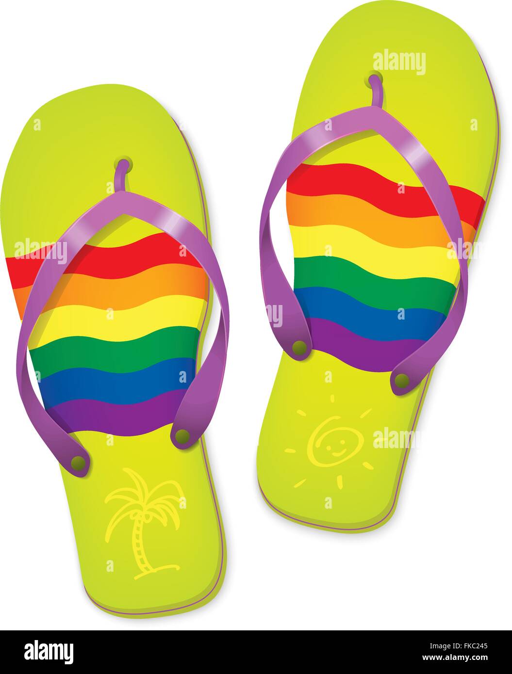 Detailed Vector Illustration of Flip Flops with Rainbow Flag and Summer ...