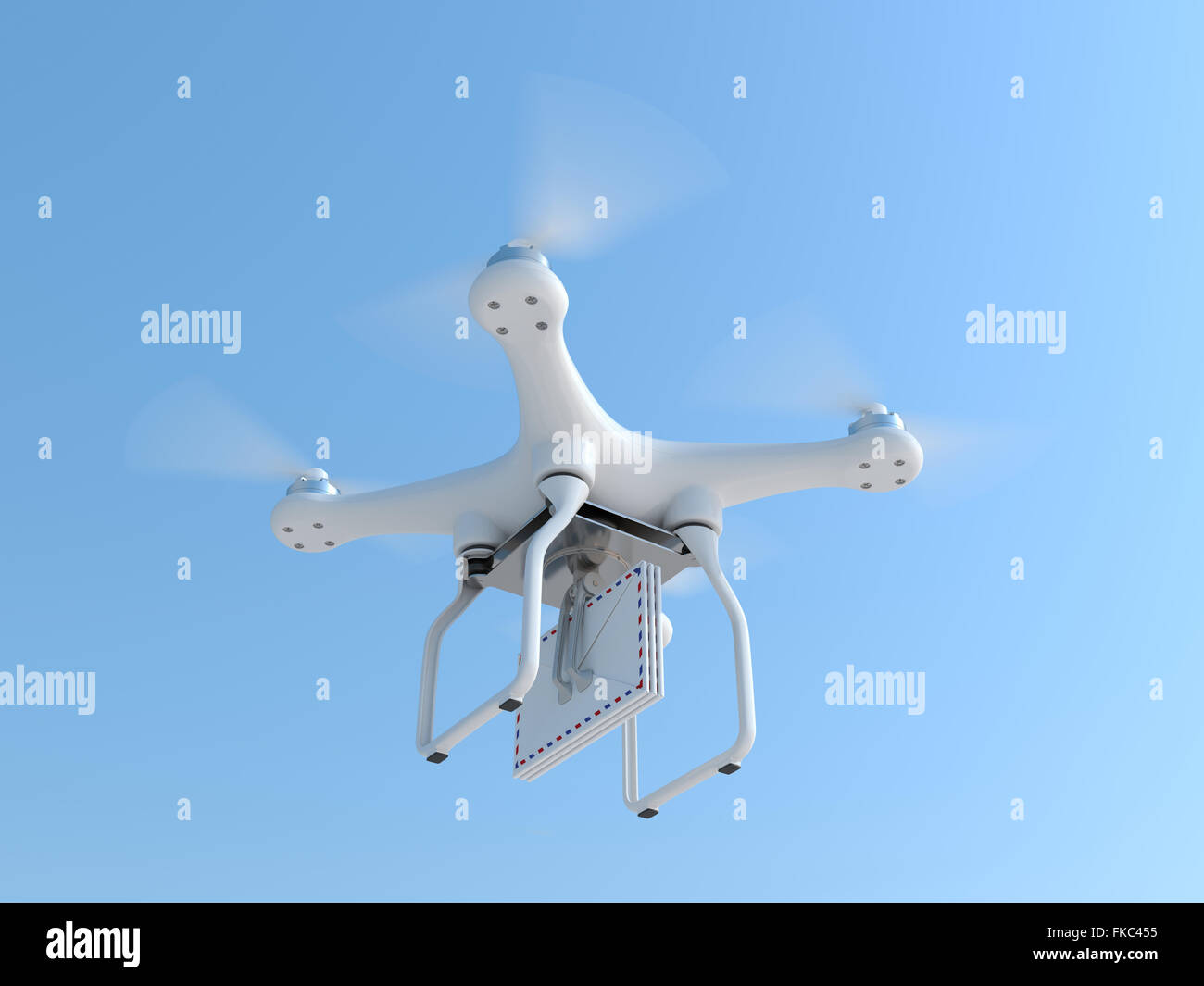 Drone quadcopter carrying mail letters envelopes for fast air delivery ...