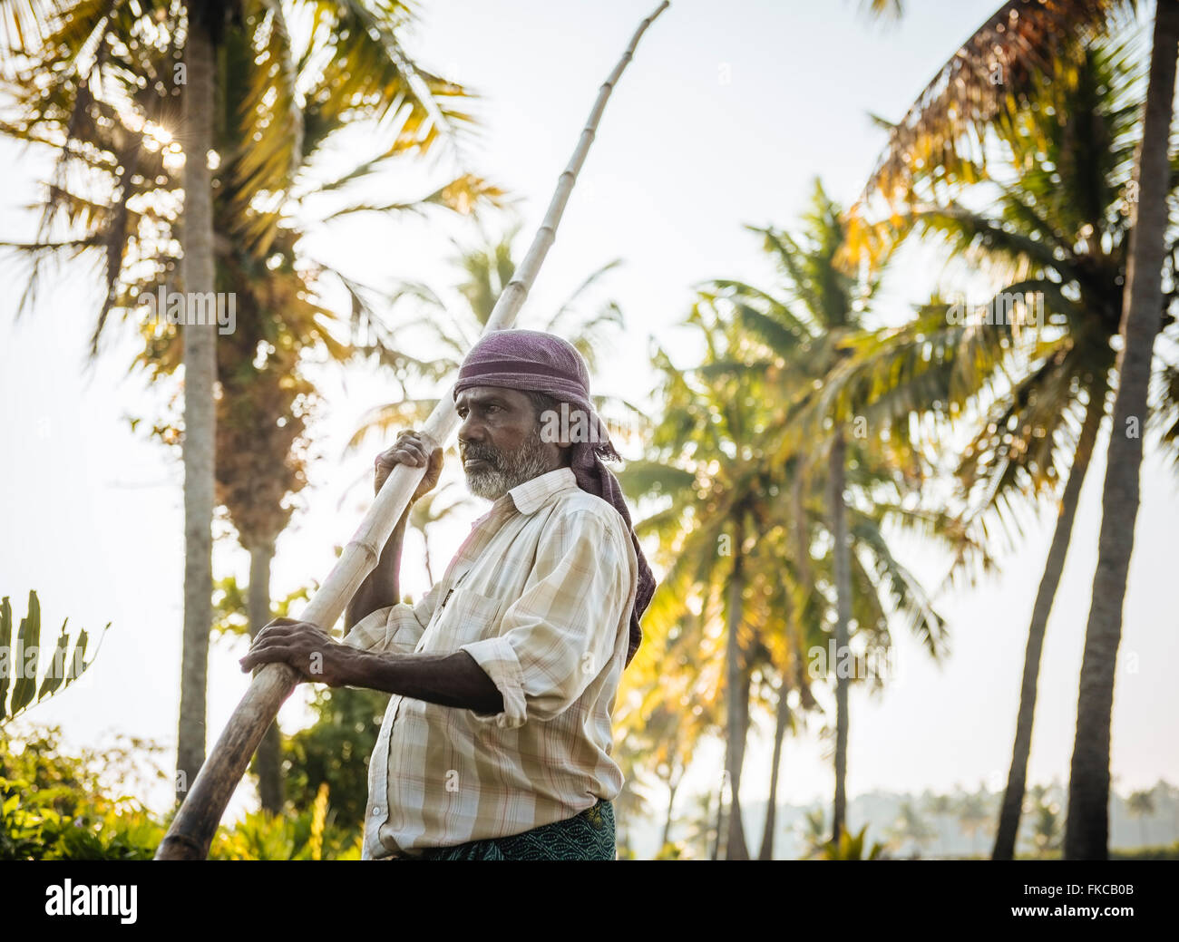 Anthony the boatman guiding the vessel through Keralan backwaters near ...