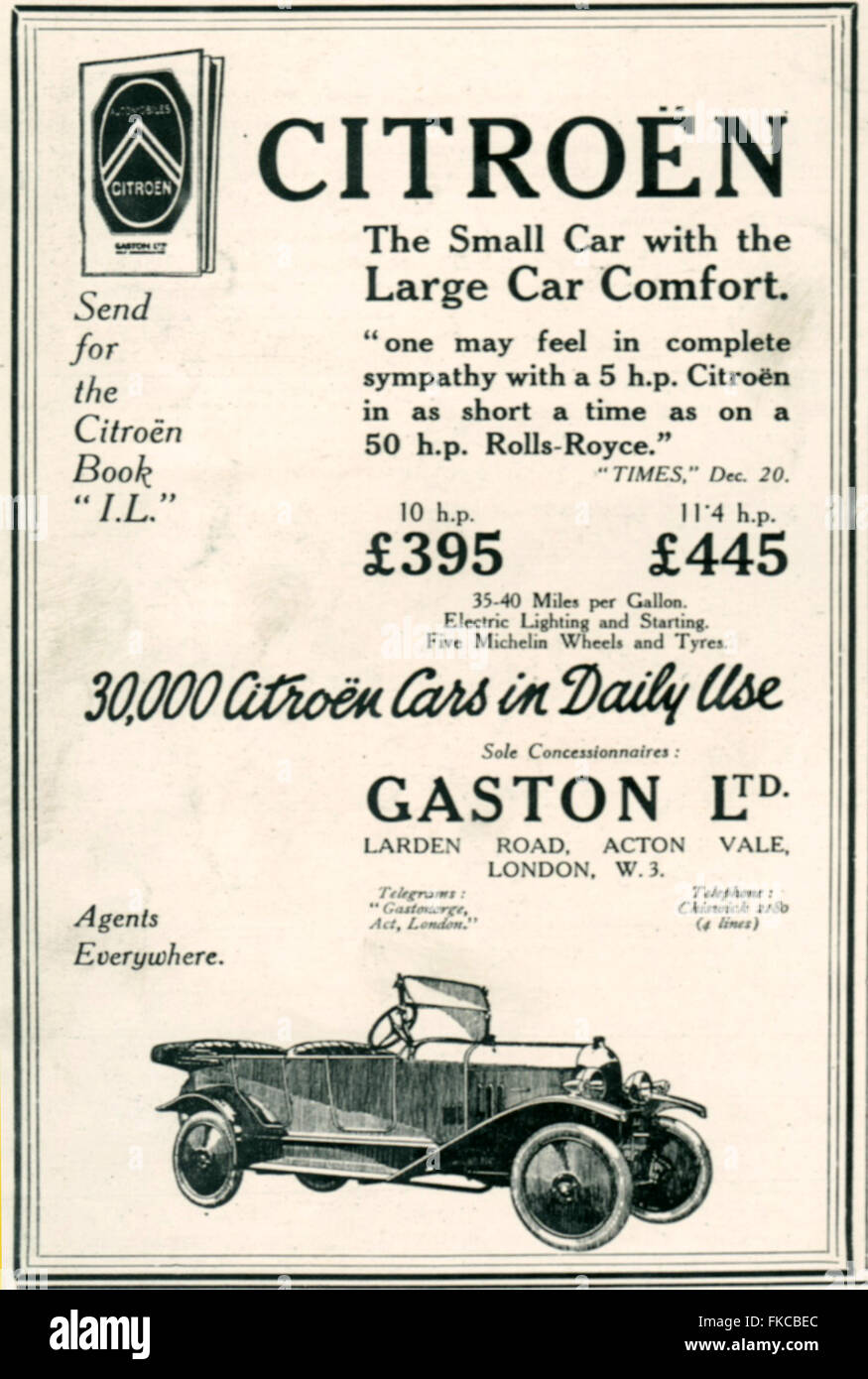 1920s UK Citroen Magazine Advert Stock Photo - Alamy