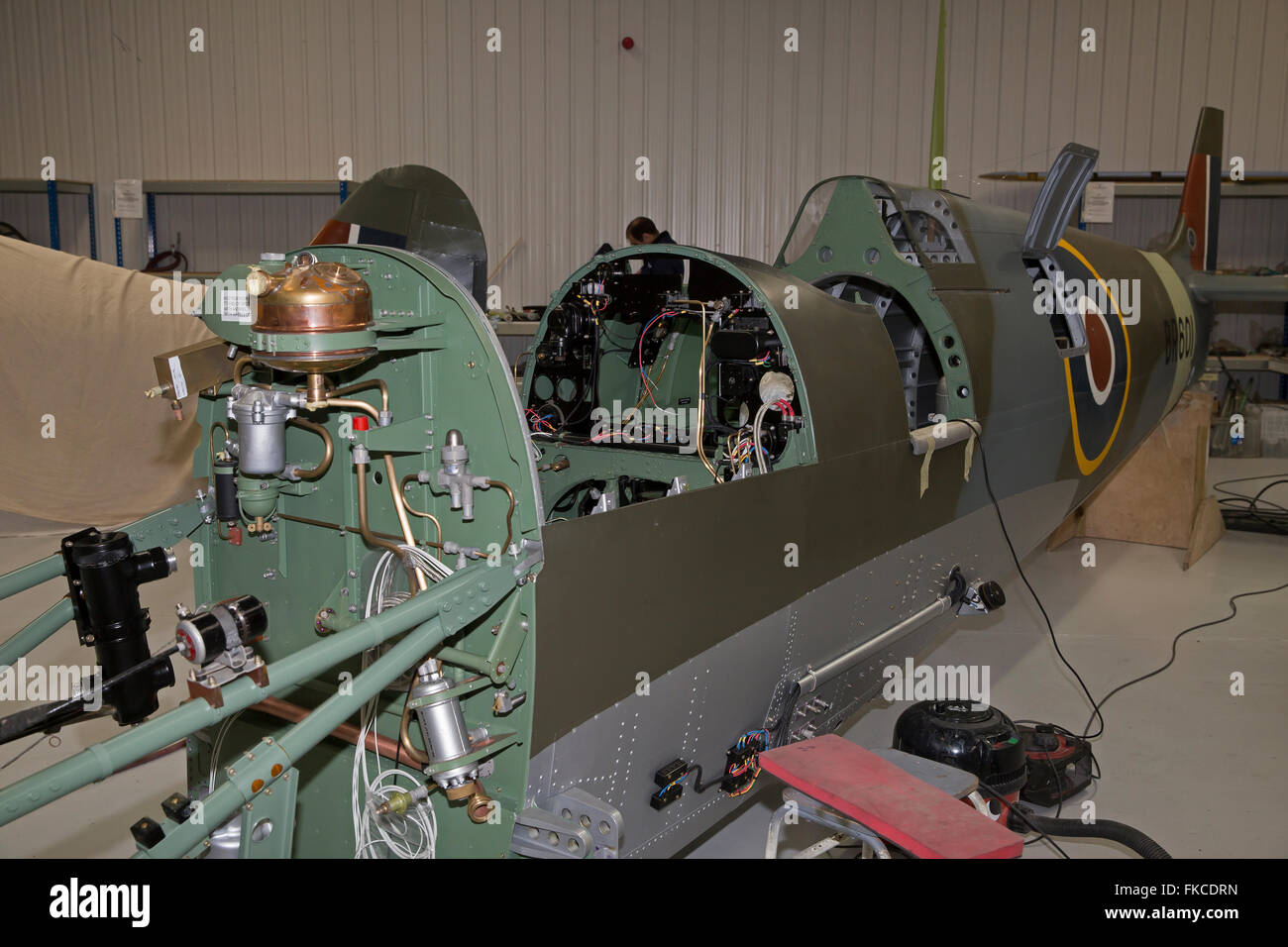 Biggin Hill,UK,8th March 2016,A spitfire under renovation in the Biggin ...