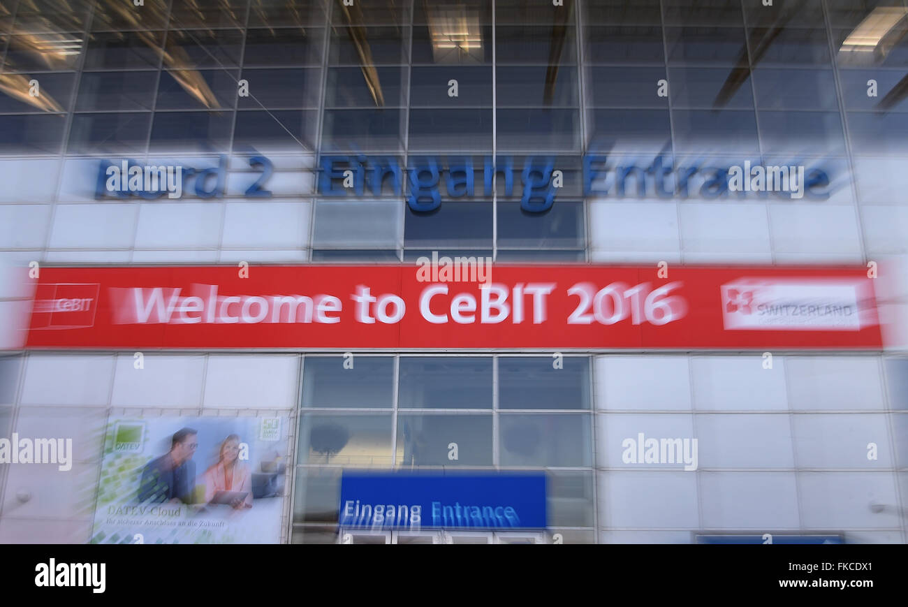 A banner that reads 'Welcome to CeBIT 2016' pictured at the North 2 entrance of the CeBIT ...