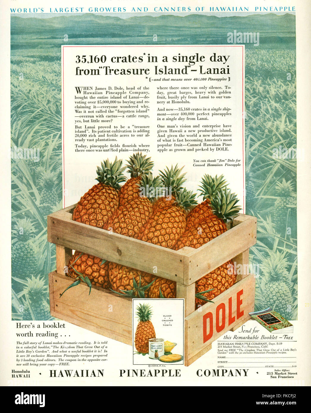 1920s USA Hawaiian Pineapple Company Magazine Advert Stock Photo - Alamy