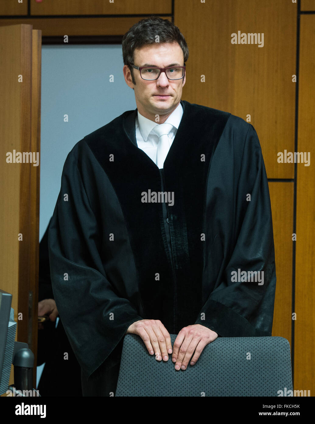Bochum, Germany. 08th Mar, 2016. Presiding judge Michael Rehaag arrives ...