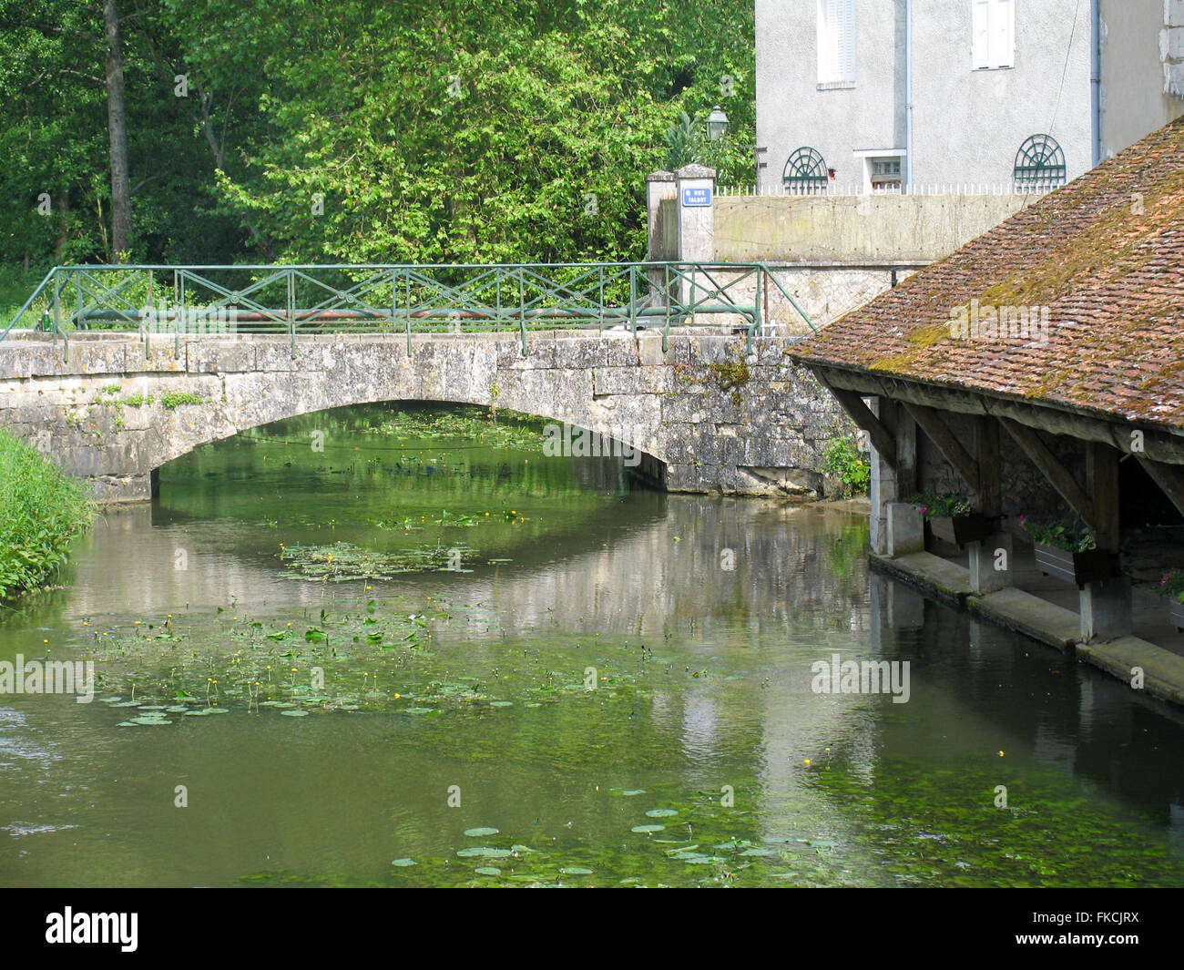 A stone bridge over a small river with lilies Stock Photo - Alamy