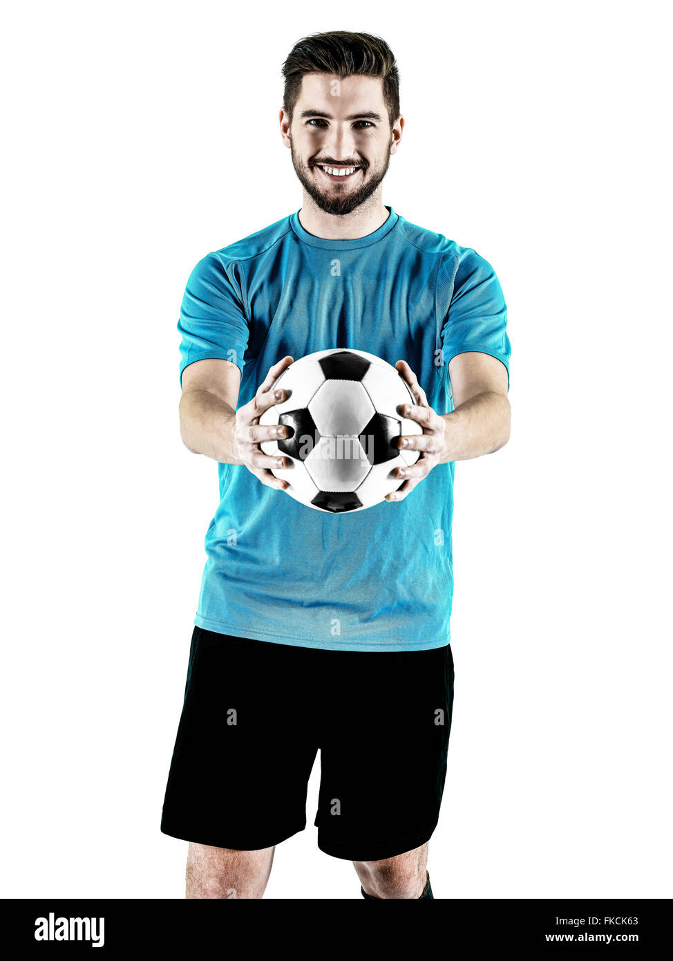 one caucasian Soccer player Man isolated on white backgound Stock Photo ...