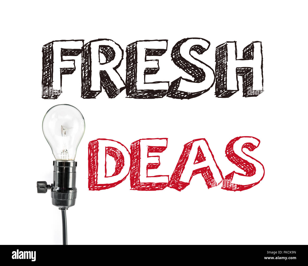 fresh ideas phrase and light bulb, hand writing Stock Photo - Alamy