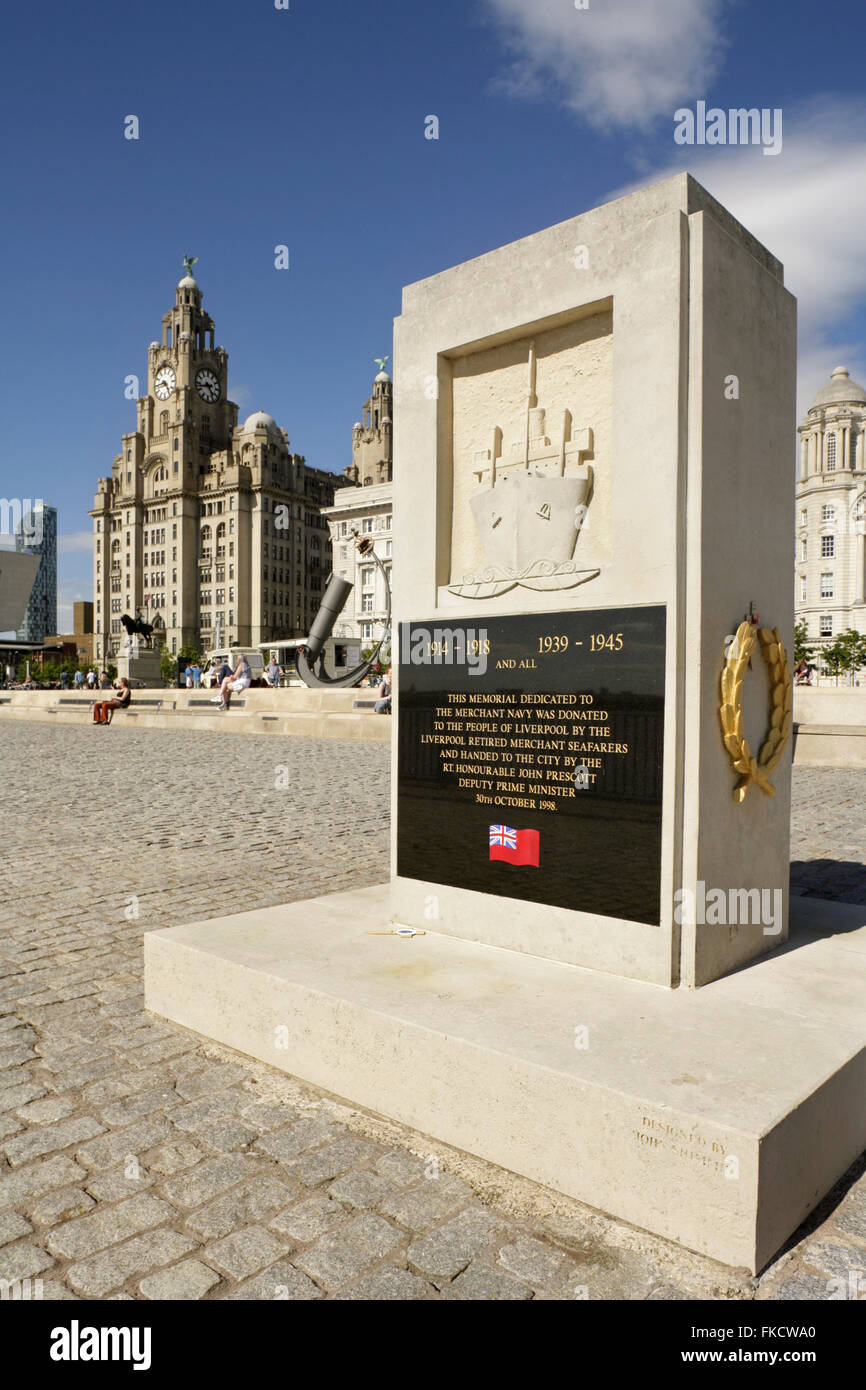 Merchant Navy war memorial near the Liver Building, LIverpool, UK Stock ...