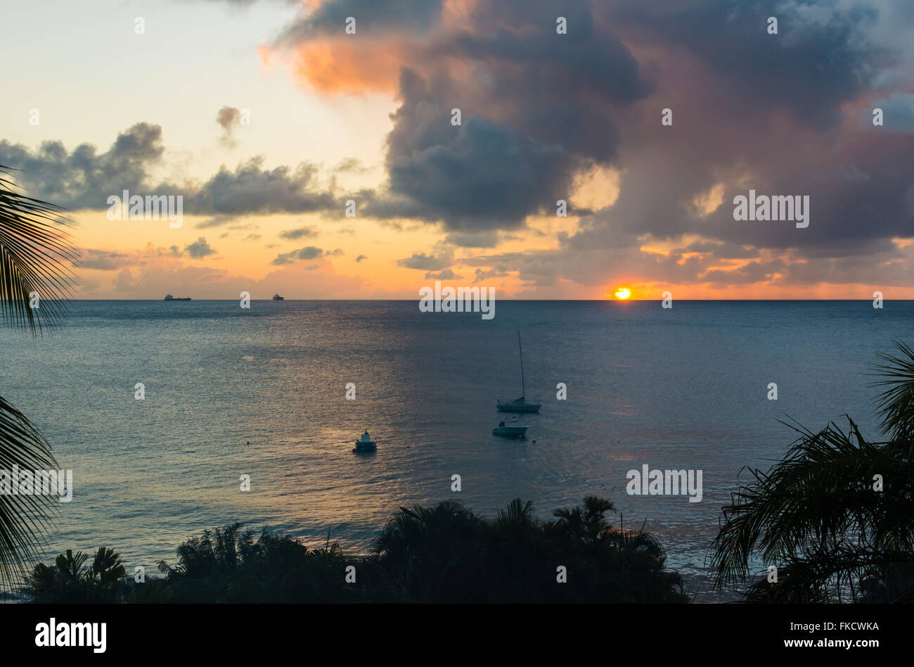 Glorious orange sunset near Castries in St Lucia Stock Photo - Alamy