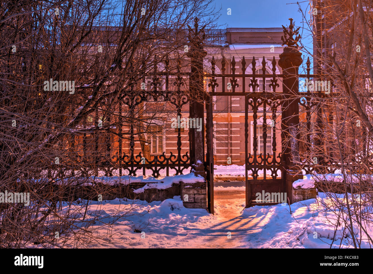 Wrought iron gate night hi-res stock photography and images - Alamy