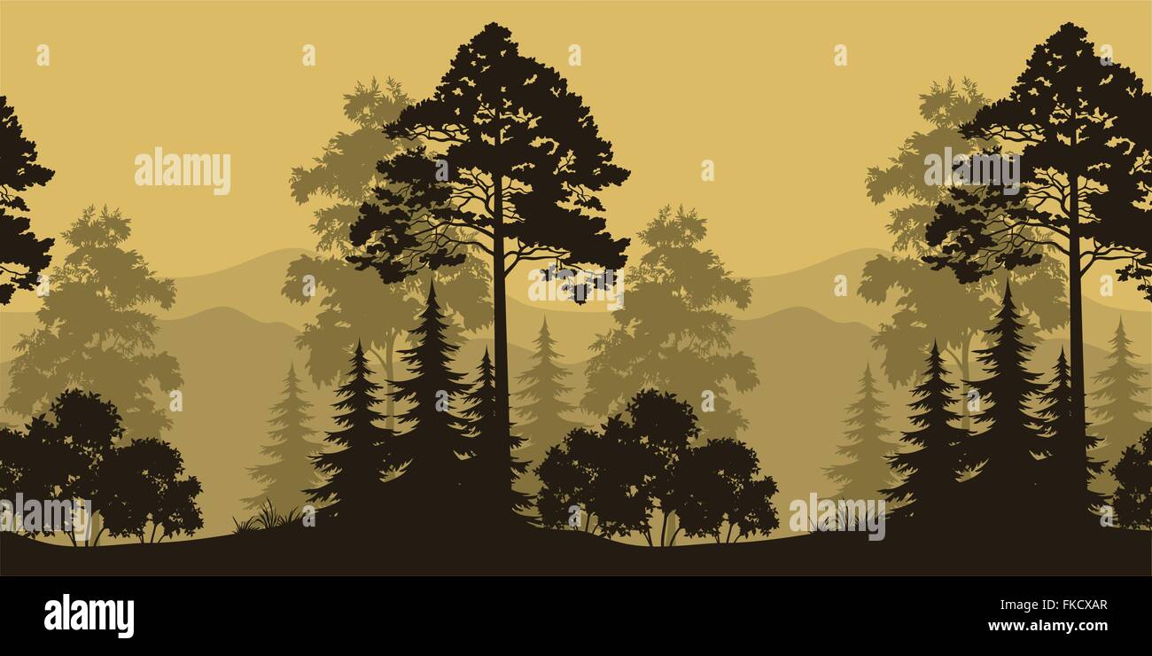 Seamless Landscape, Trees and Mountain Silhouettes Stock Vector Image ...