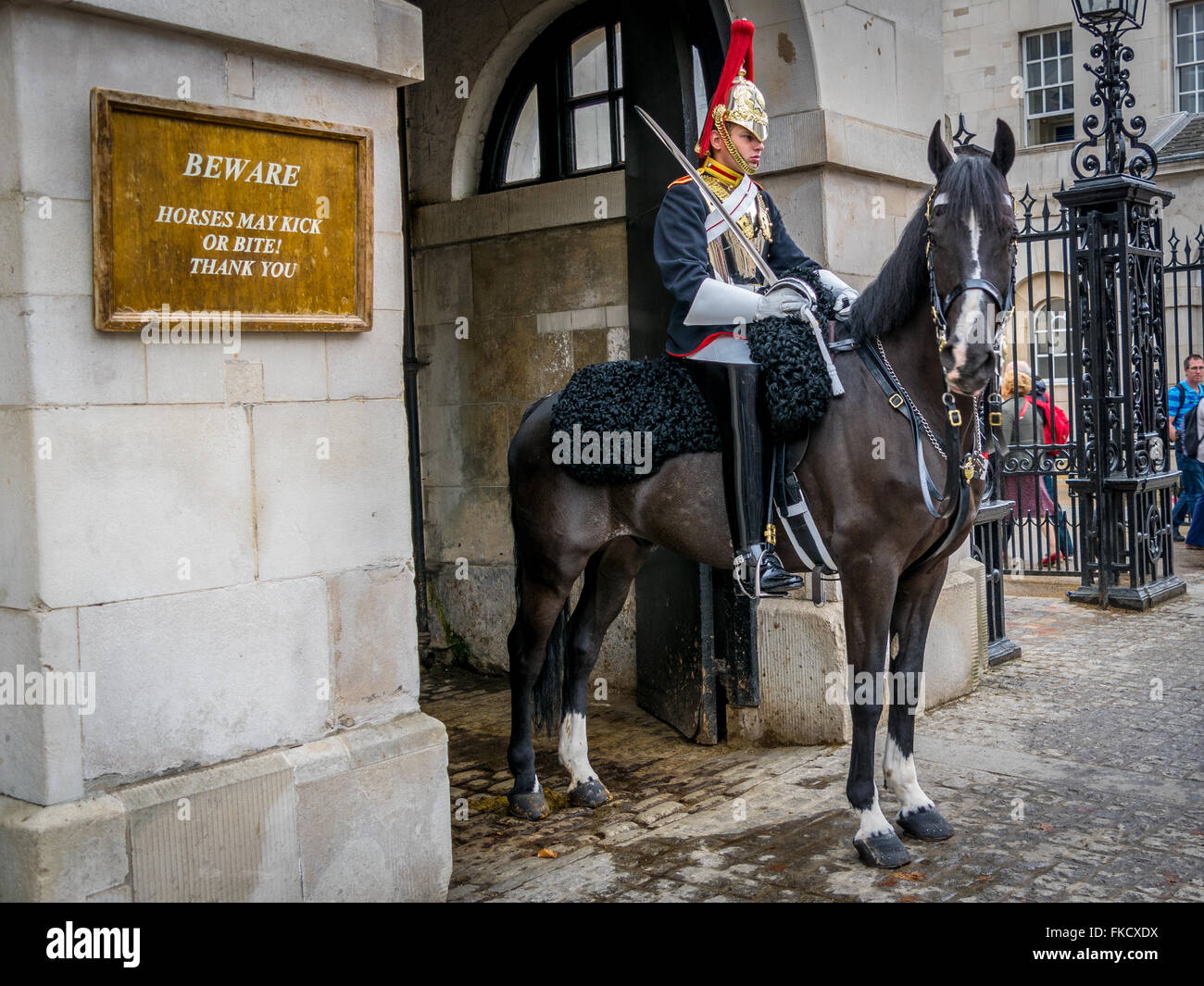 A horse guardsman on duty outside the Horse guards in London Stock ...