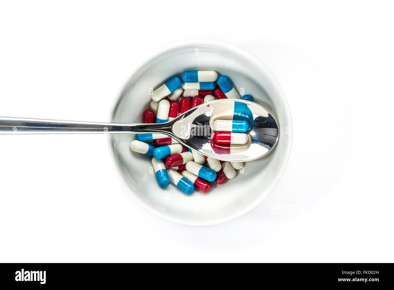 Capsule on bowl with Spoon medicine meal, Dieting lose weight Stock ...