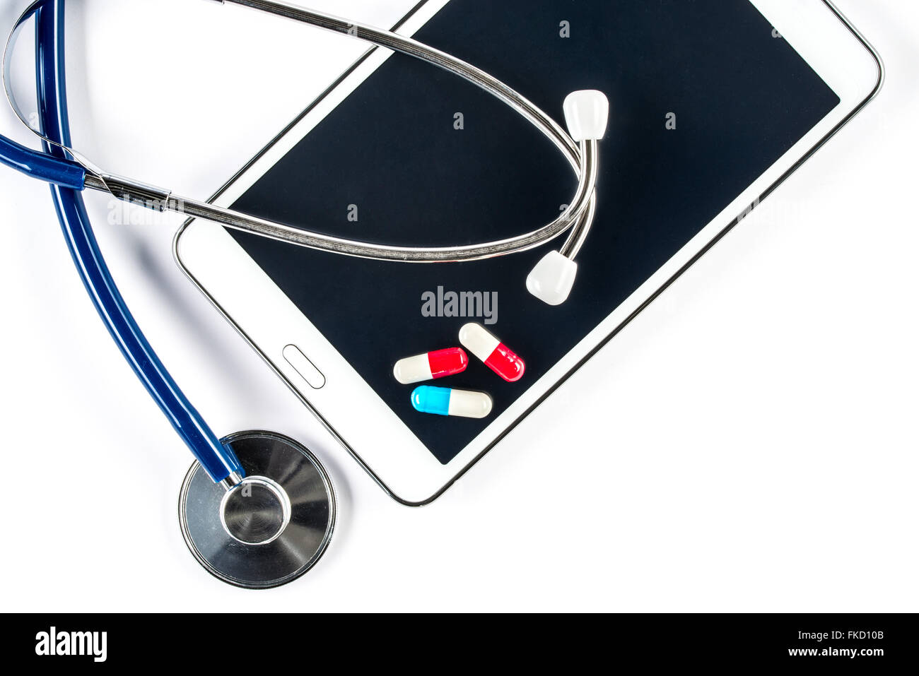 Pills and Stethoscope with Tablet, Capsule on Touch Screen Mobile Phone ...