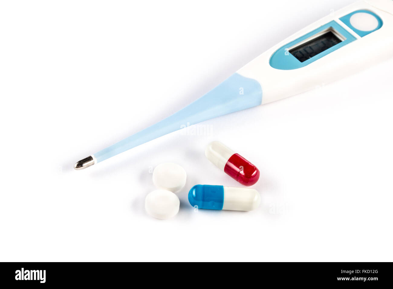 thermometer with pills and Capsule, Fever headache flu unwell Stock ...