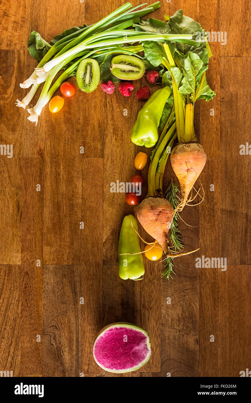 Question mark shape made with fruit and vegetables Stock Photo - Alamy