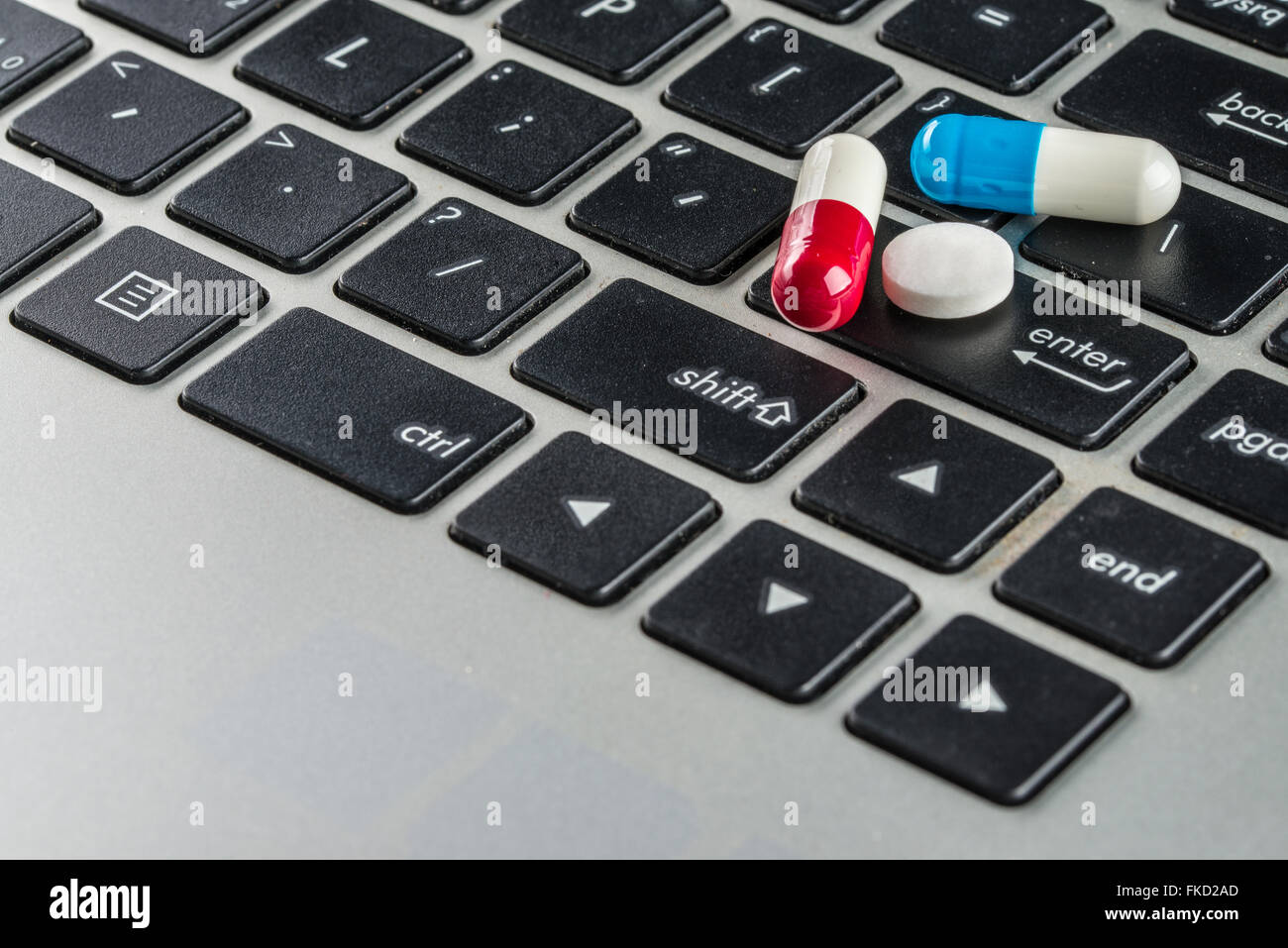 Pills and Capsule on notebook Keyboard, Doctor Healthcare And Medicine ...