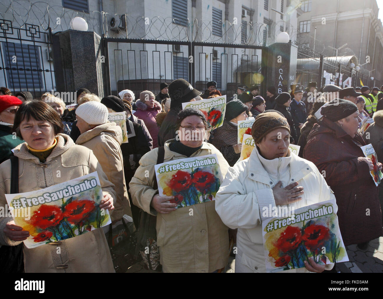 Kiev, Ukraine. 8th Mar, 2016. Protesters hold in hands placards ''Free ...