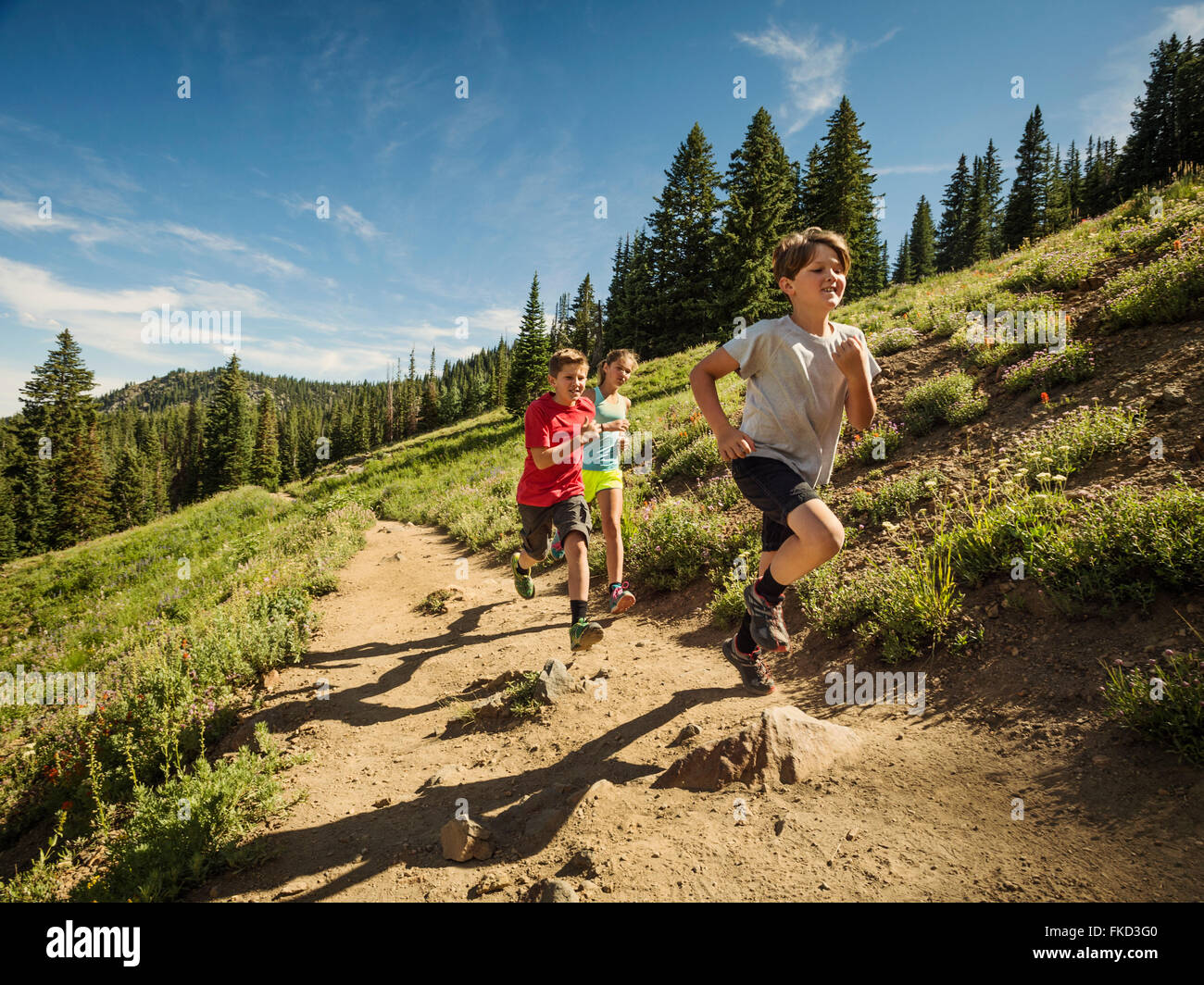 Children running forest hi-res stock photography and images - Alamy