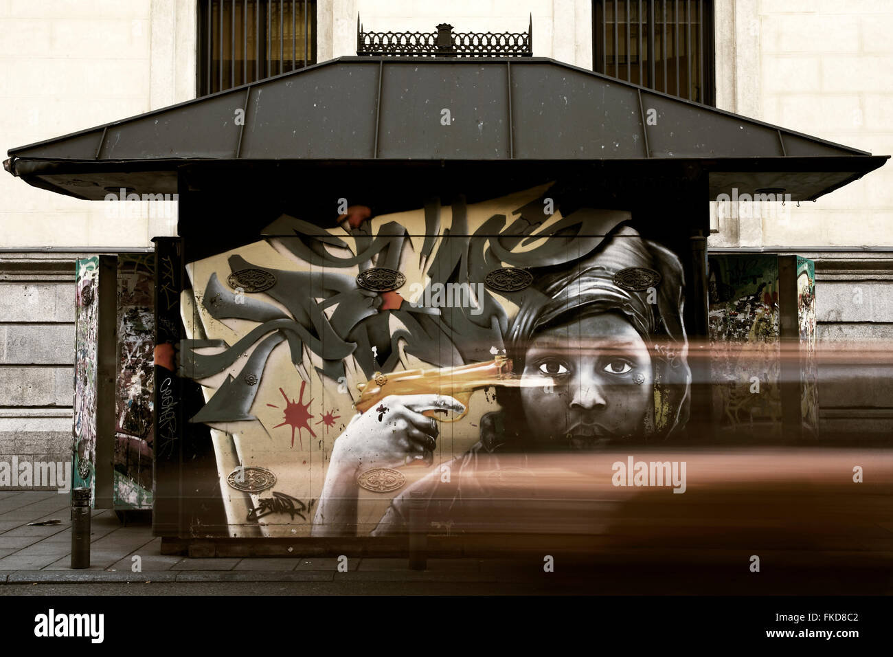 Urban graffiti in a black metallic wall. Horizontal Stock Photo - Alamy