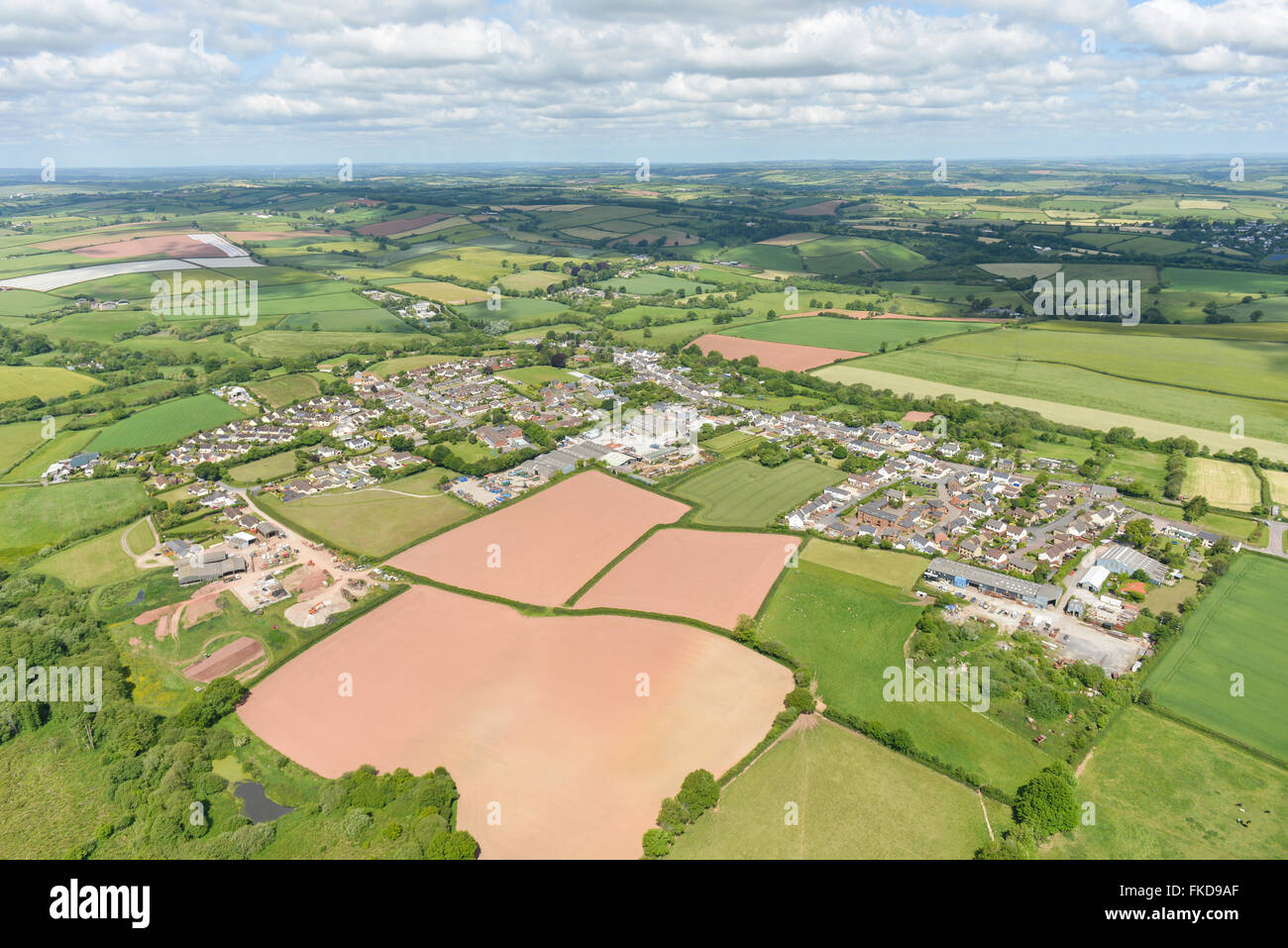 An aerial view of the village of Bow and surrounding Devon countryside ...