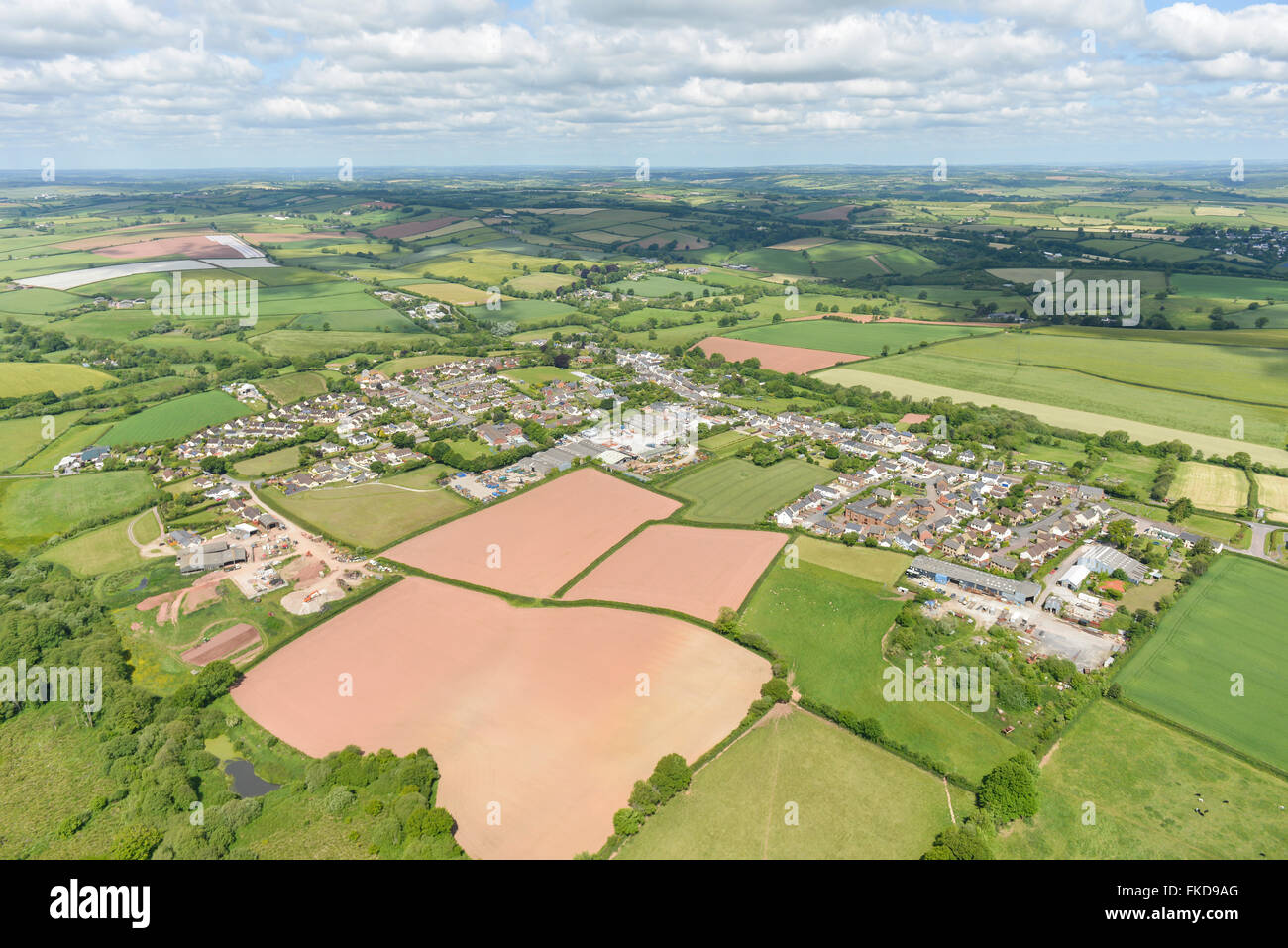 An aerial view of the village of Bow and surrounding Devon countryside ...