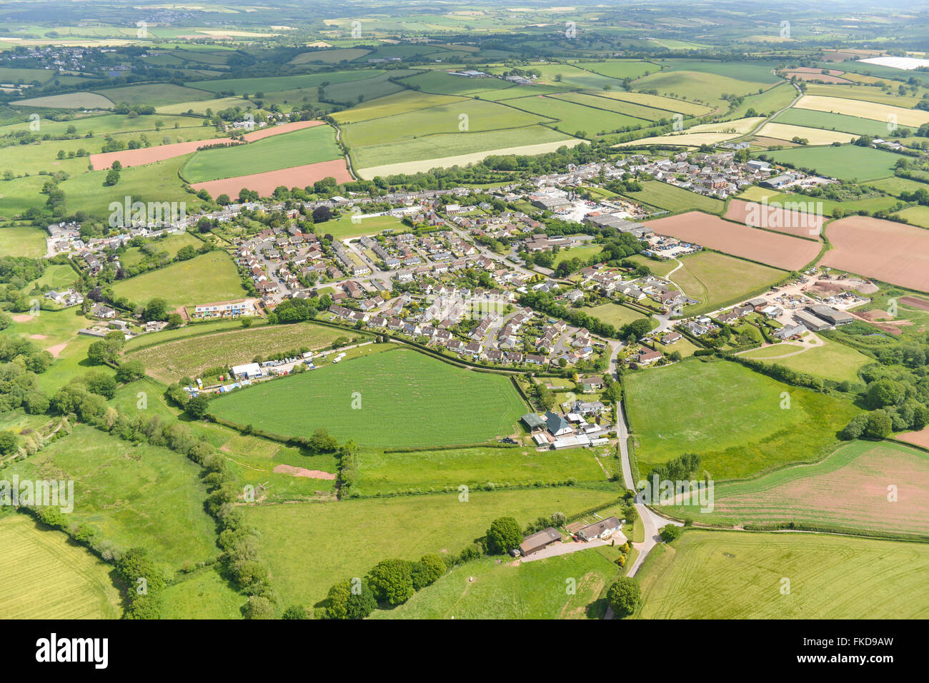 An aerial view of the village of Bow and surrounding Devon countryside ...