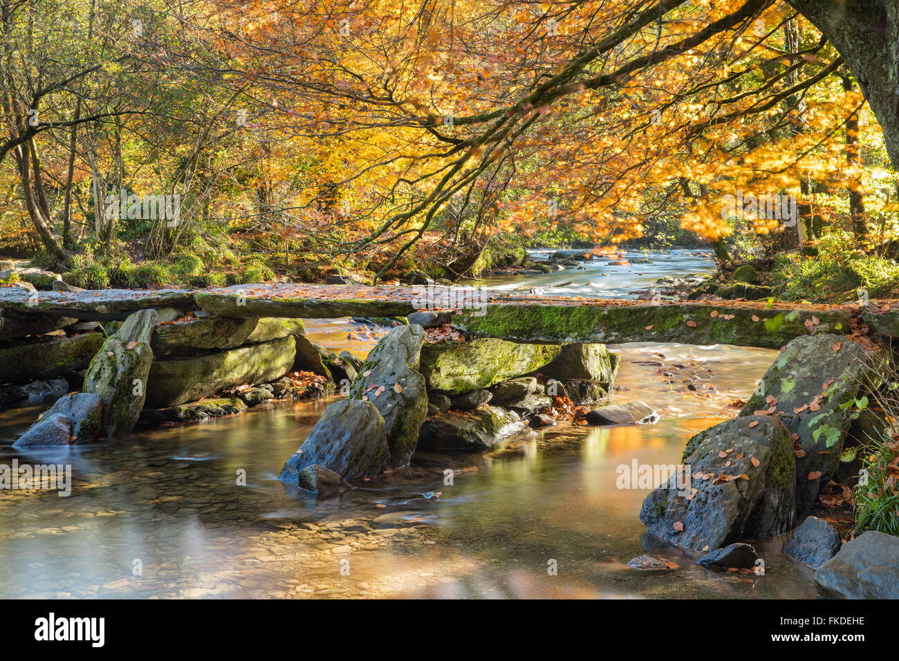 Tarr Steps clapper bridge across the River Barle, Exmoor National Stock ...