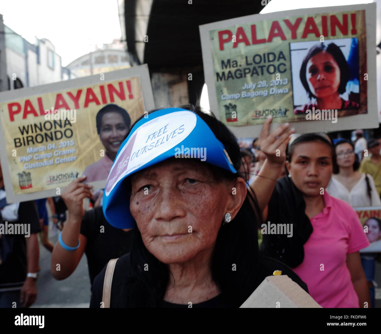 Manila, Philippines. 08th Mar, 2016. A woman marches towards Mendiola ...