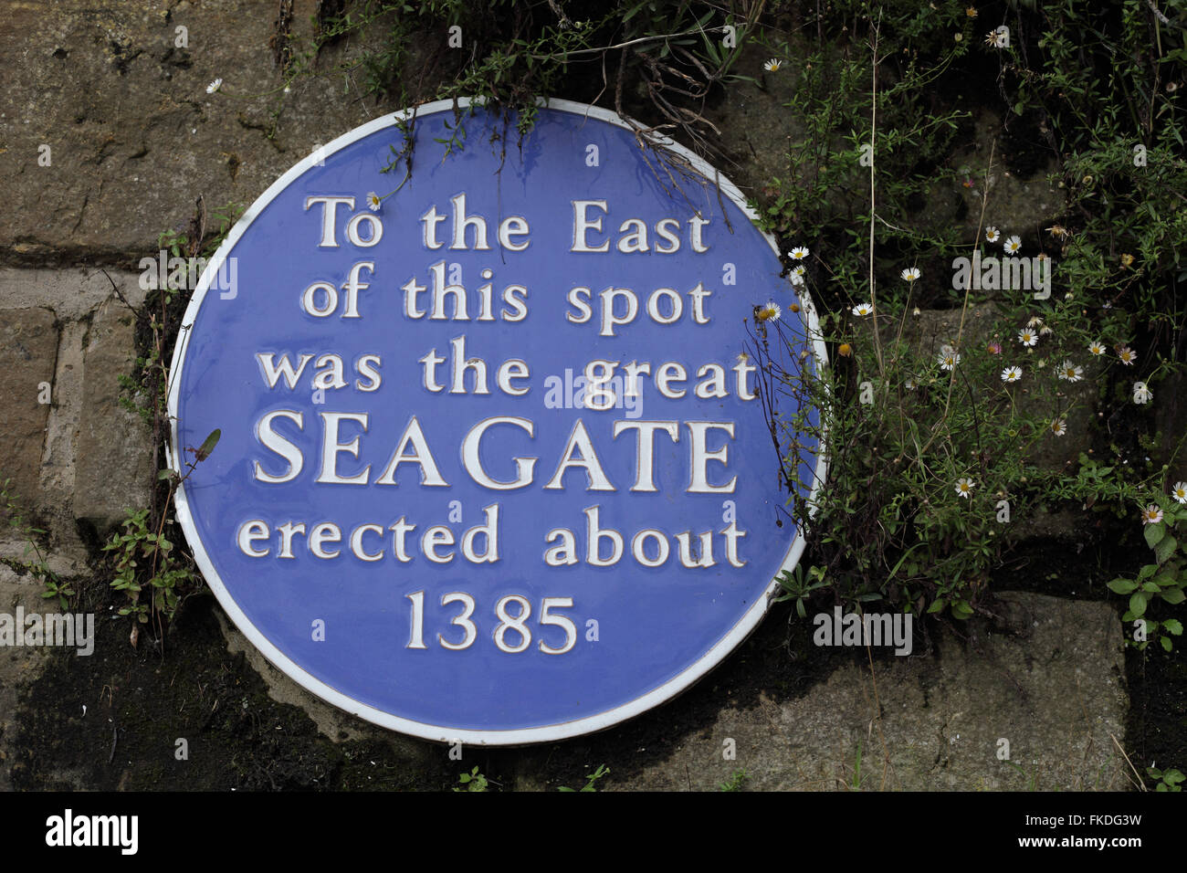 Plaque showing where the Sea Gate was erected in C14th against French ...