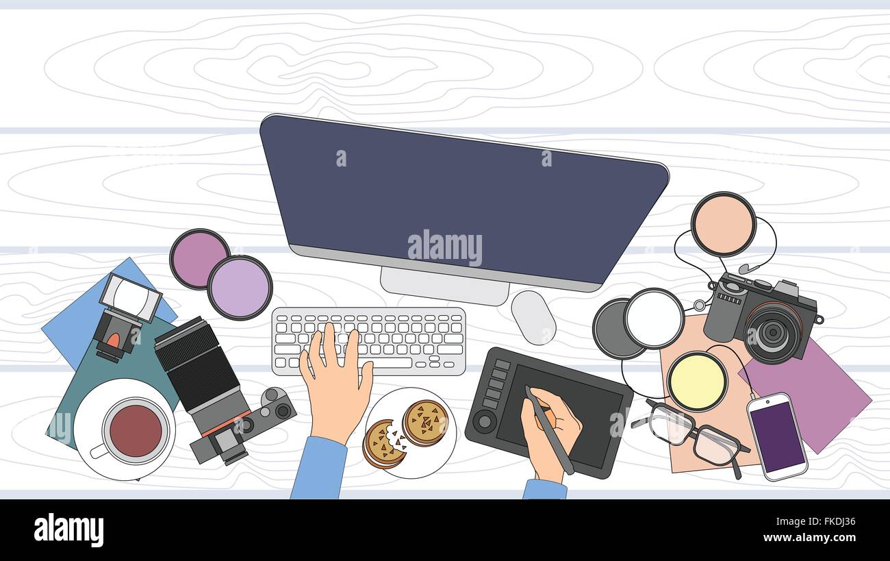 Photographer camera office computer Stock Vector Images - Alamy