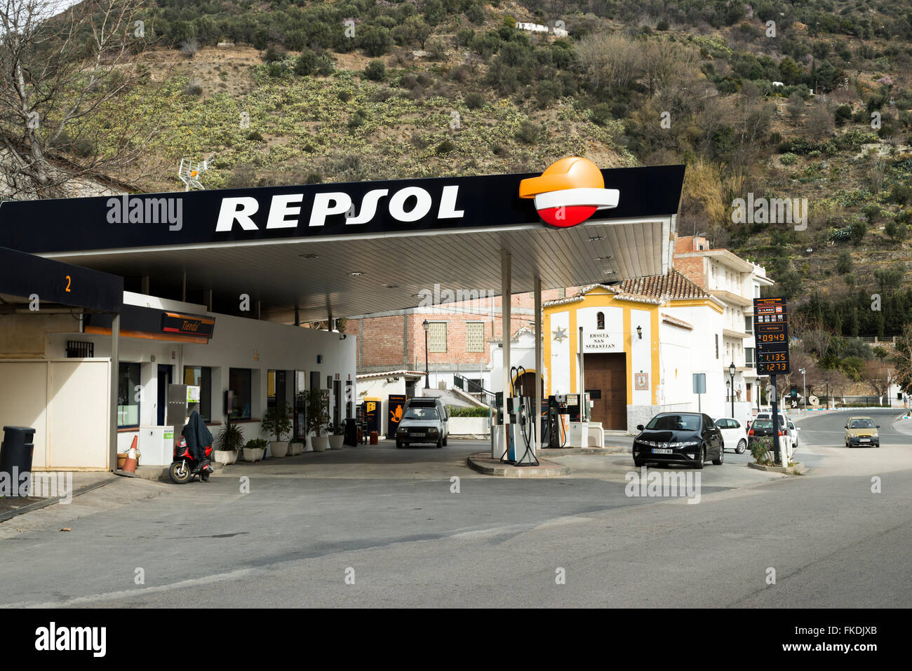 Repsol gas station in Lanjaron, Alpujarras, Granada Province, Andalusia ...