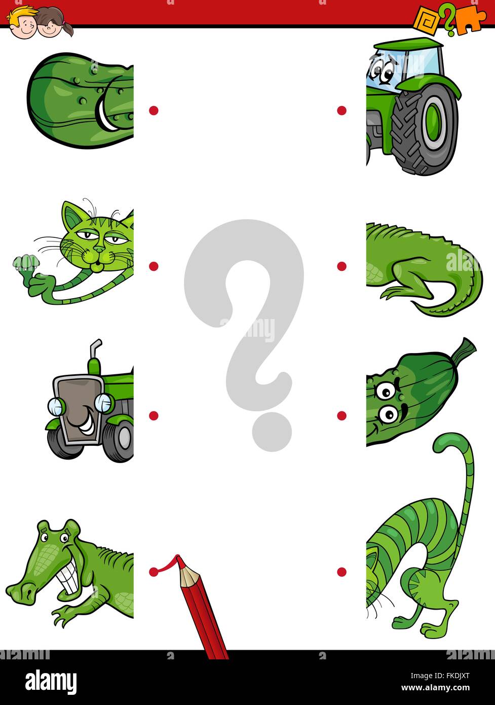 Cartoon Illustration of Preschool Education Activity with Matching ...