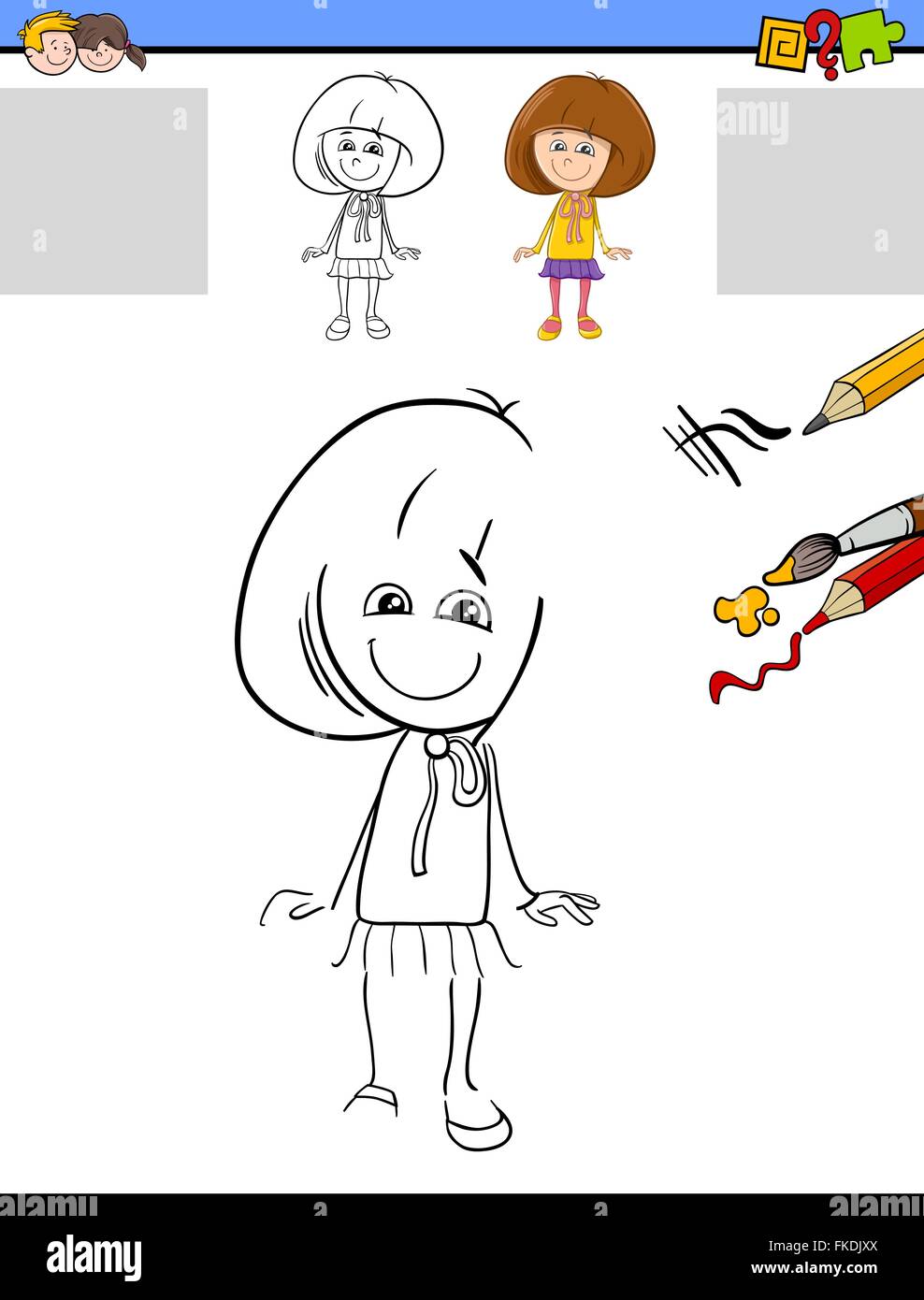 Cartoon Illustration of Drawing and Coloring Educational Activity Task ...