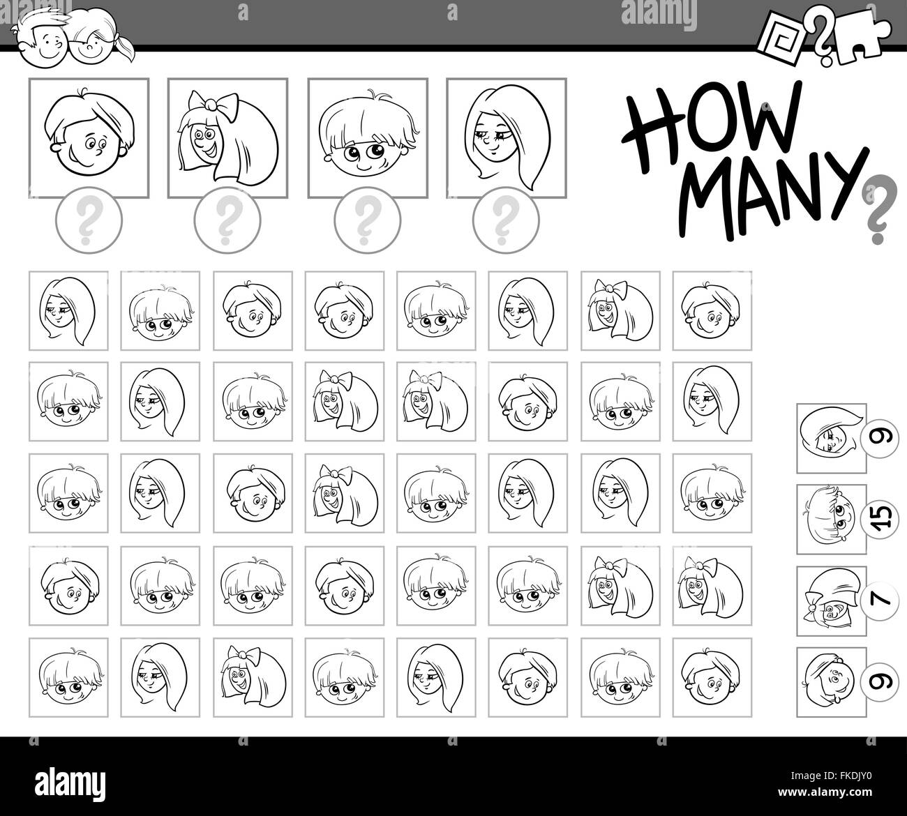 Black and White Cartoon Illustration of Educational Counting Activity ...
