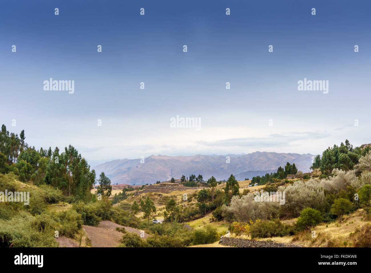 Scenic view of Sacsayhuaman Inca ruins and Andes mountains, Cusco, Peru ...