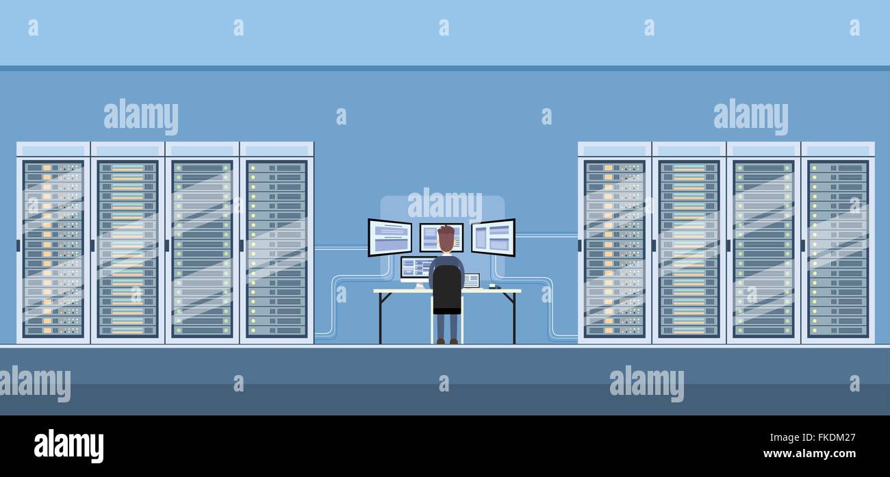 Man Working Data Center Technical Room Hosting Server Database Stock 7113
