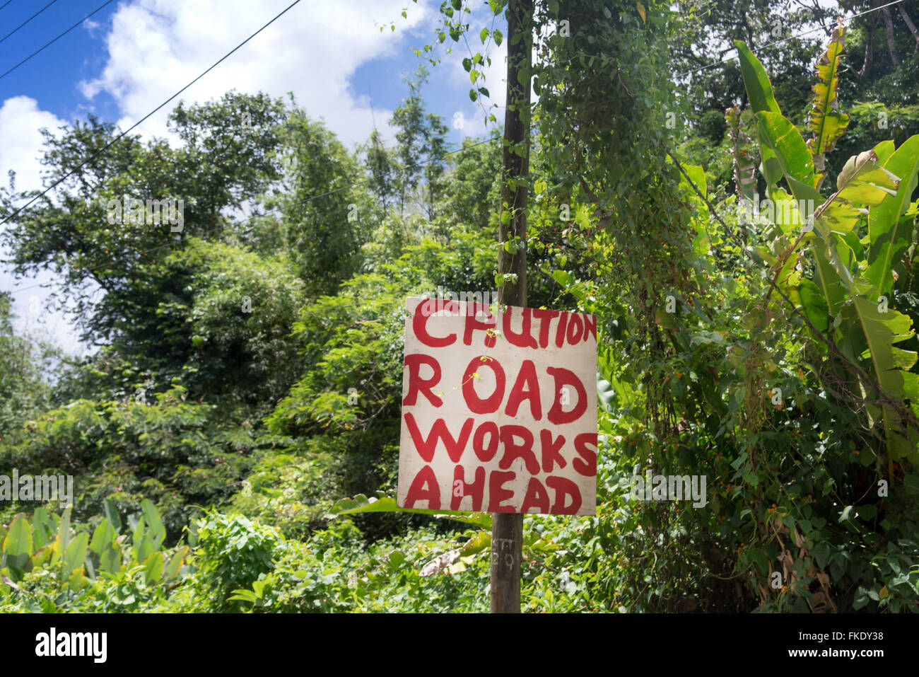 Warning sign on pole, Trinidad, Trinidad And Tobago Stock Photo - Alamy