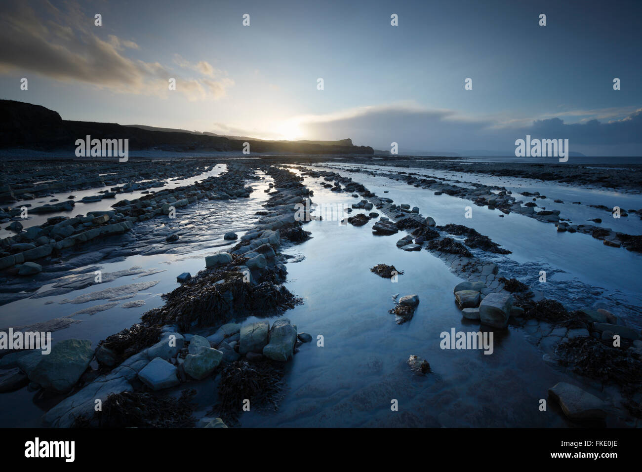 Kilve Beach, Sunset. Somerset. UK. Alternate layers of limestone and ...
