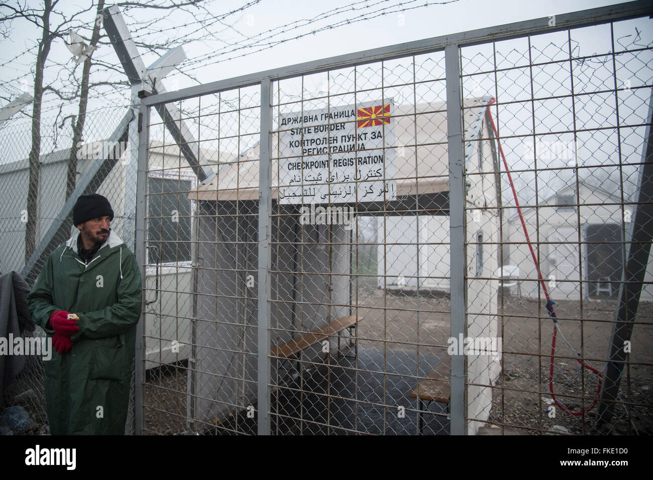 Migrant at the checkpoint at the Macedonian border between Greece and ...