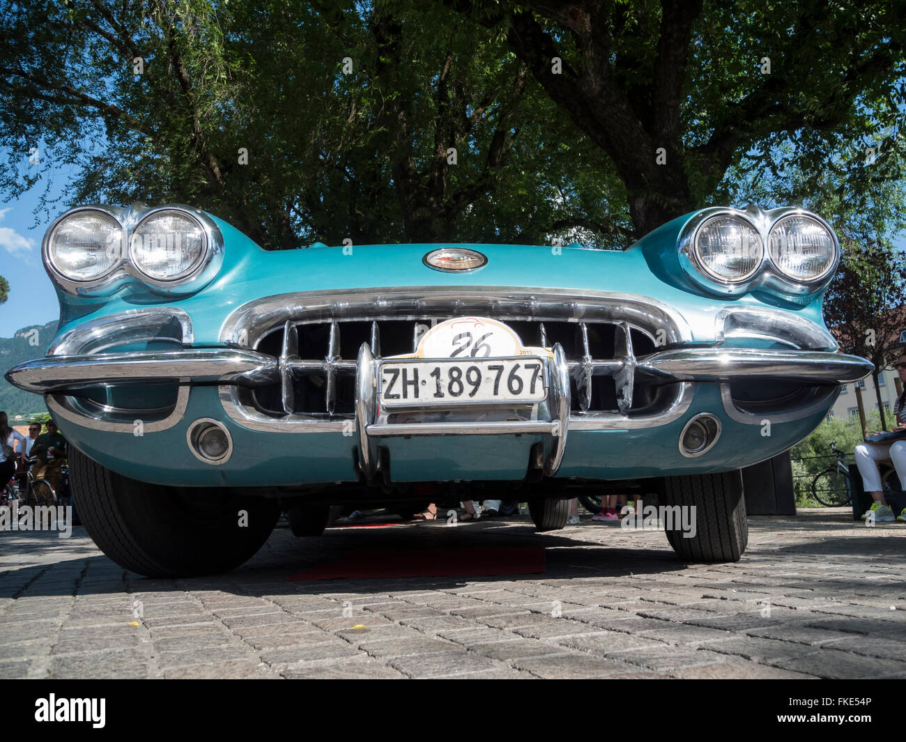 SCHENNA, Italy - JULY 9 2015: Front view of a Chevrolet Corvette C1 in ...