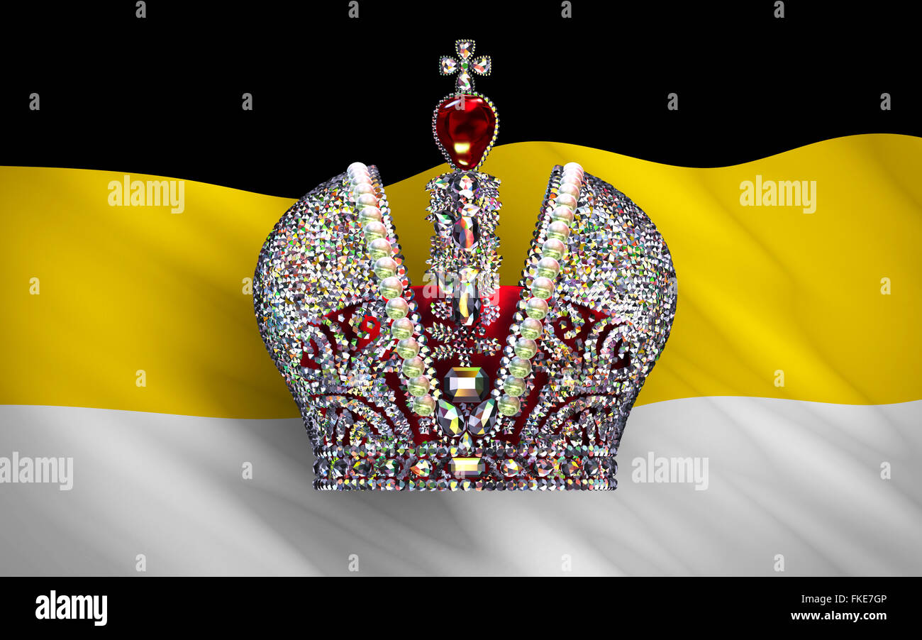 Big Imperial Crown Over Flag Of Russian Empire. 3D Scene Stock Photo ...