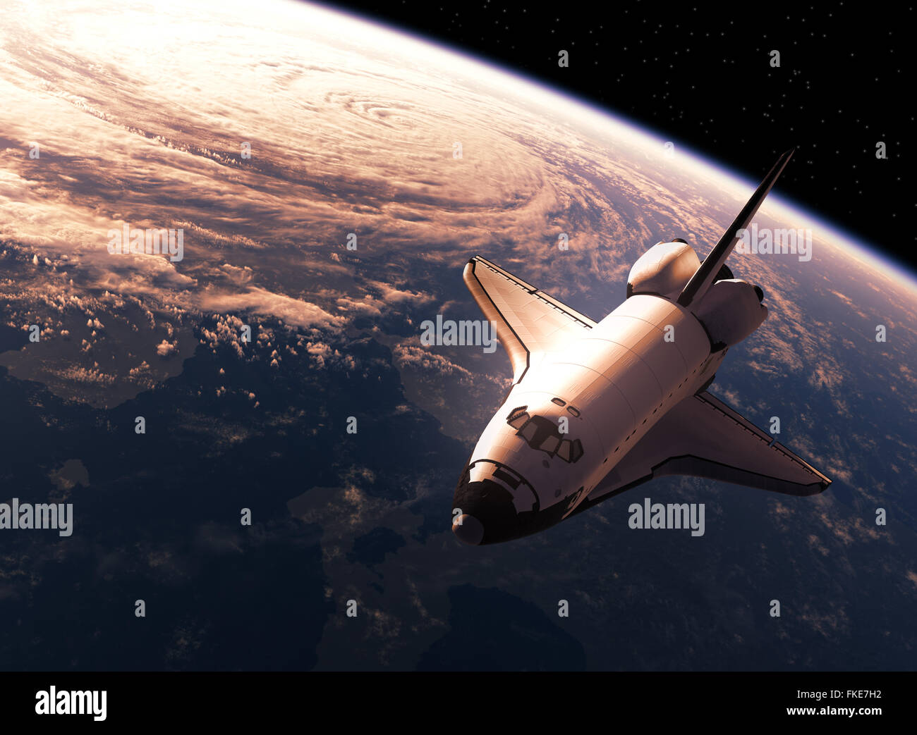 Space Shuttle In Space. Realistic 3D Scene Stock Photo - Alamy
