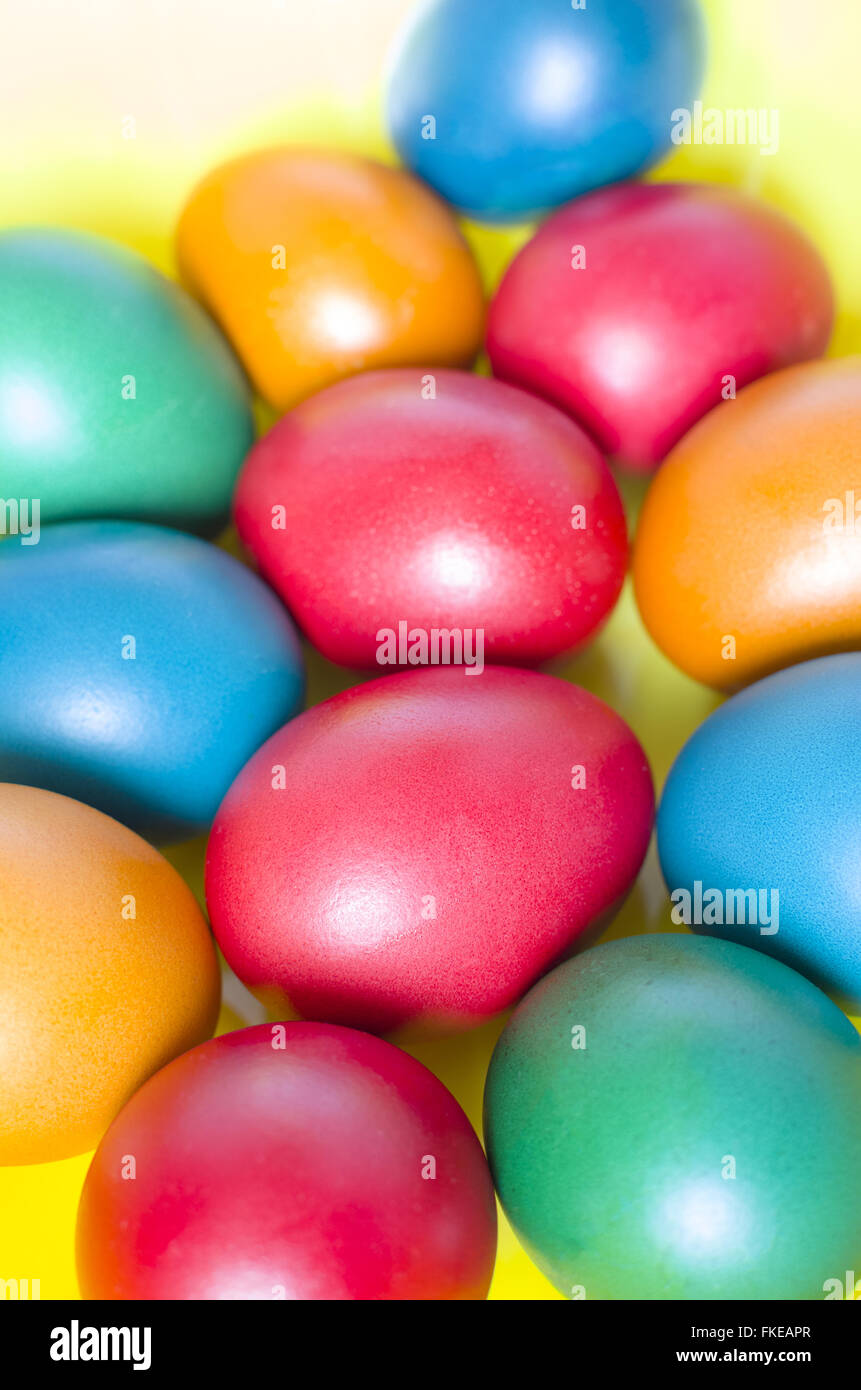 Red Blue Yellow Colored Easter Eggs from Above Stock Photo - Alamy